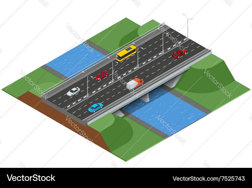 Isometric bridge over the river commercial Vector Image