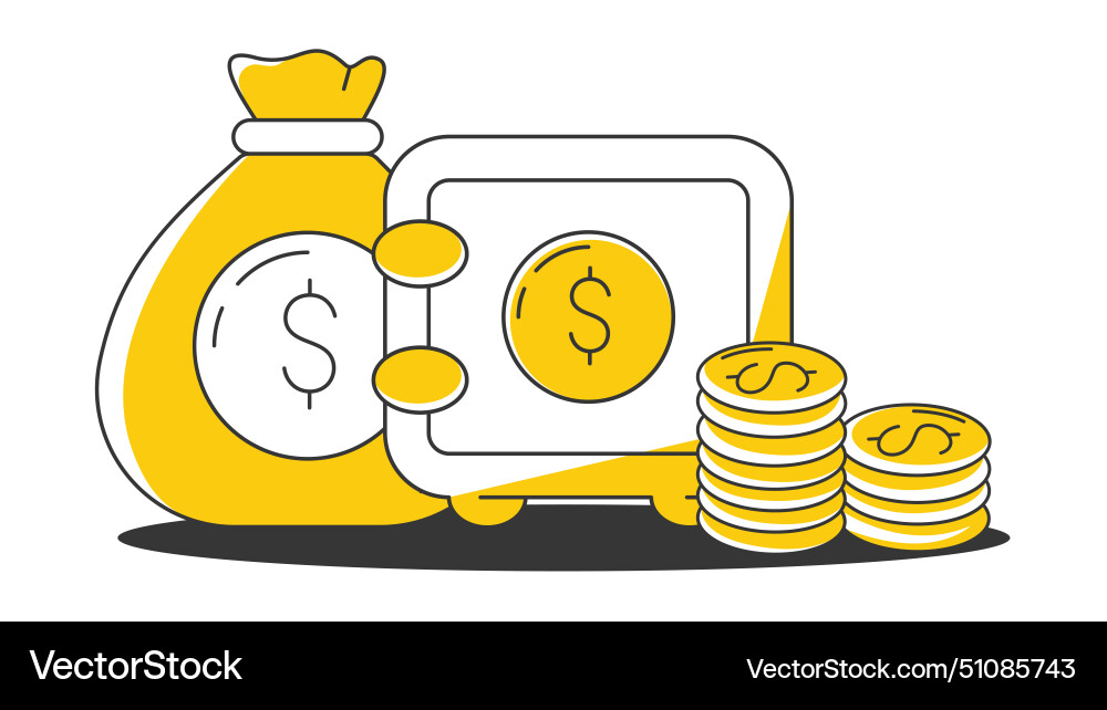 Money bag with cash safe stack Royalty Free Vector Image