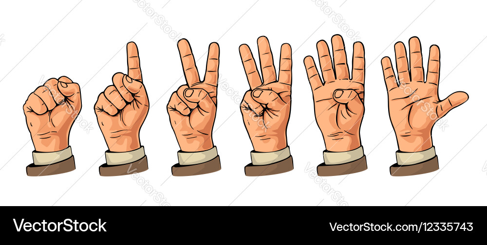 Set of gestures hands counting from zero Vector Image
