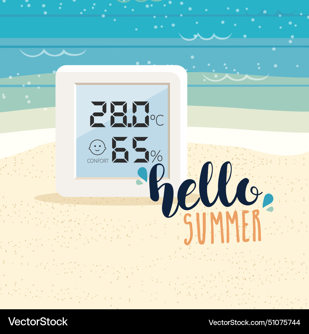 Beach background with a celsius digital weather Vector Image
