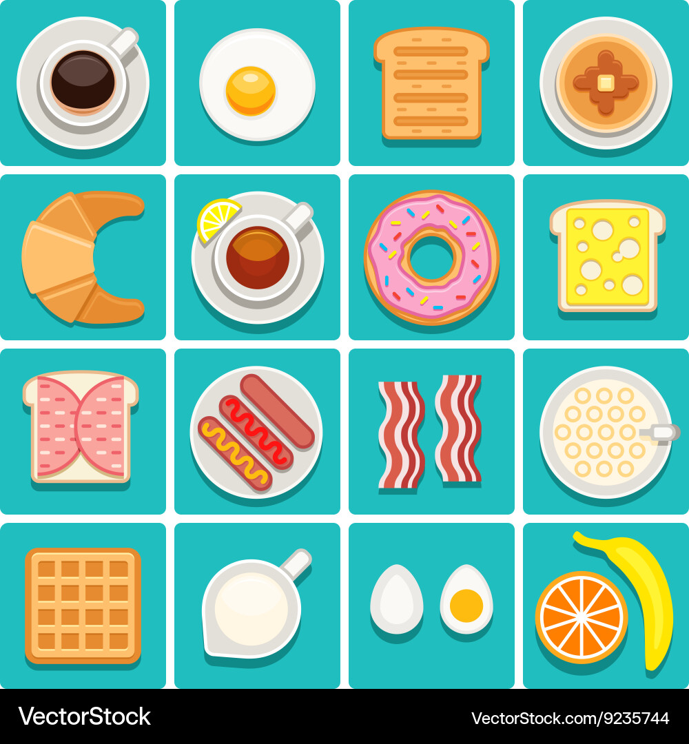 Breakfast Food Icons - Coffee, Eggs & More Vector Image