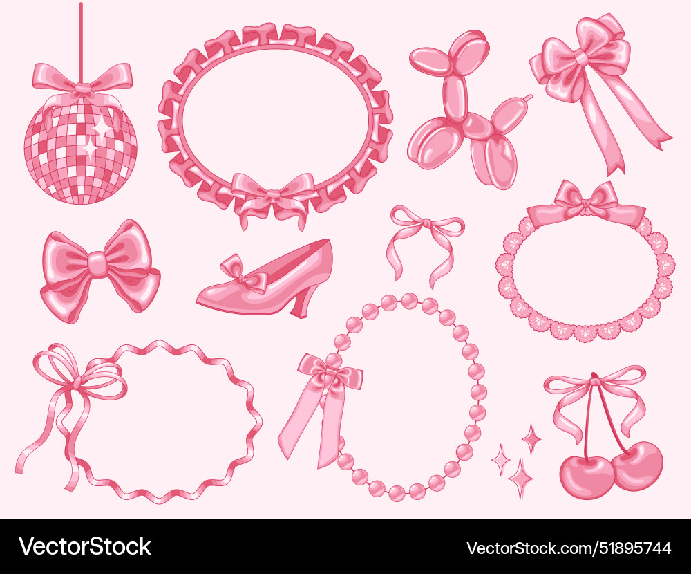 Coquette decorative elements girly bows on y2k Vector Image