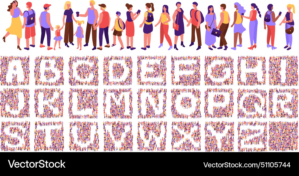 Crowd font social typography with isometric top Vector Image