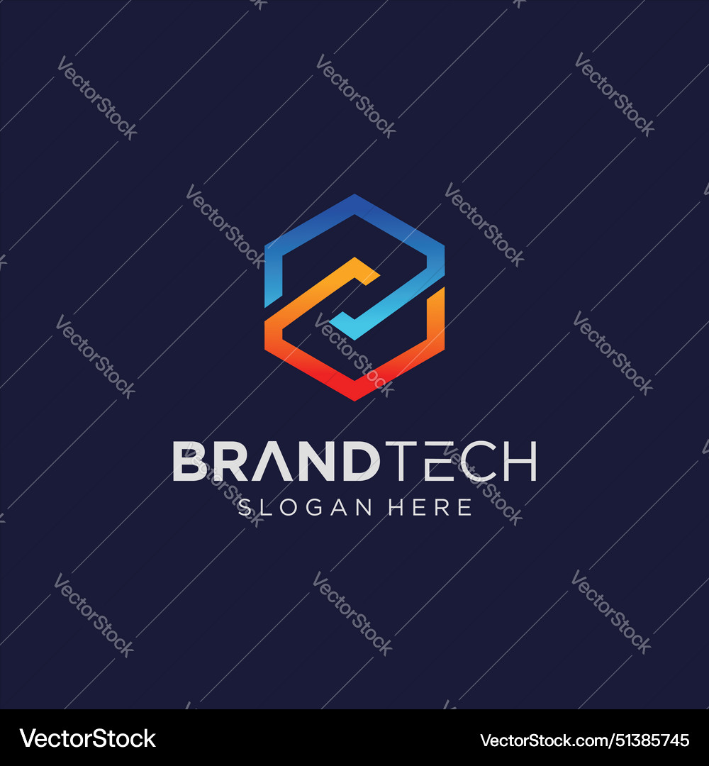 Hexagon cube tech logo design technology digital Vector Image