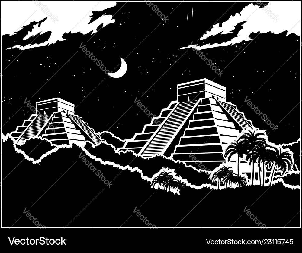 Mayan pyramids at night Royalty Free Vector Image