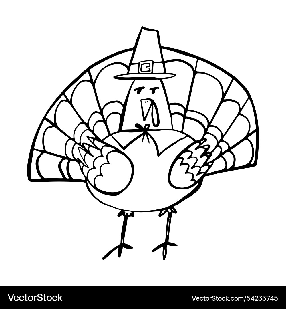 Thanksgiving turkey pilgrim character doodle Vector Image
