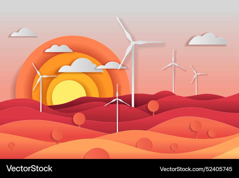 Wind turbines renewable energy landscape sunset Vector Image