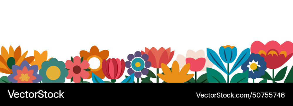 Art border with abstract blooming spring flowers Vector Image