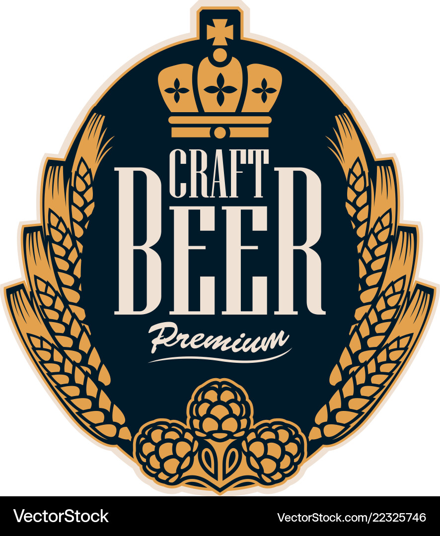 Beer label with wheat ears hops and crown Vector Image