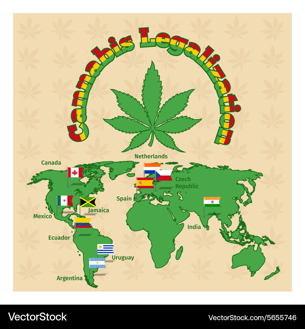 Cannabis Legalization - World Map Royalty Free Vector Image