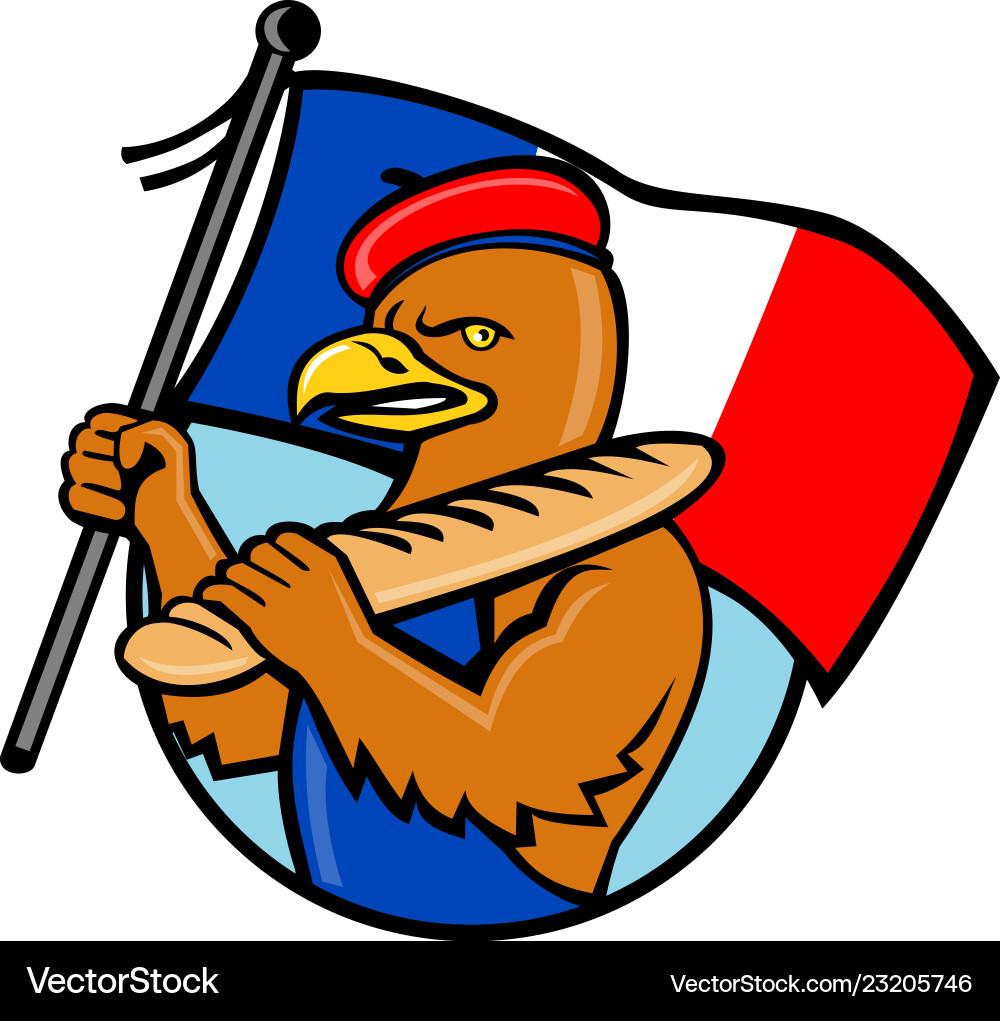 French Eagle with Tricolor Flag and Baguette Vector Image