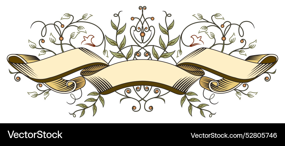 Hand drawn decorative ribbon banner colored set Vector Image