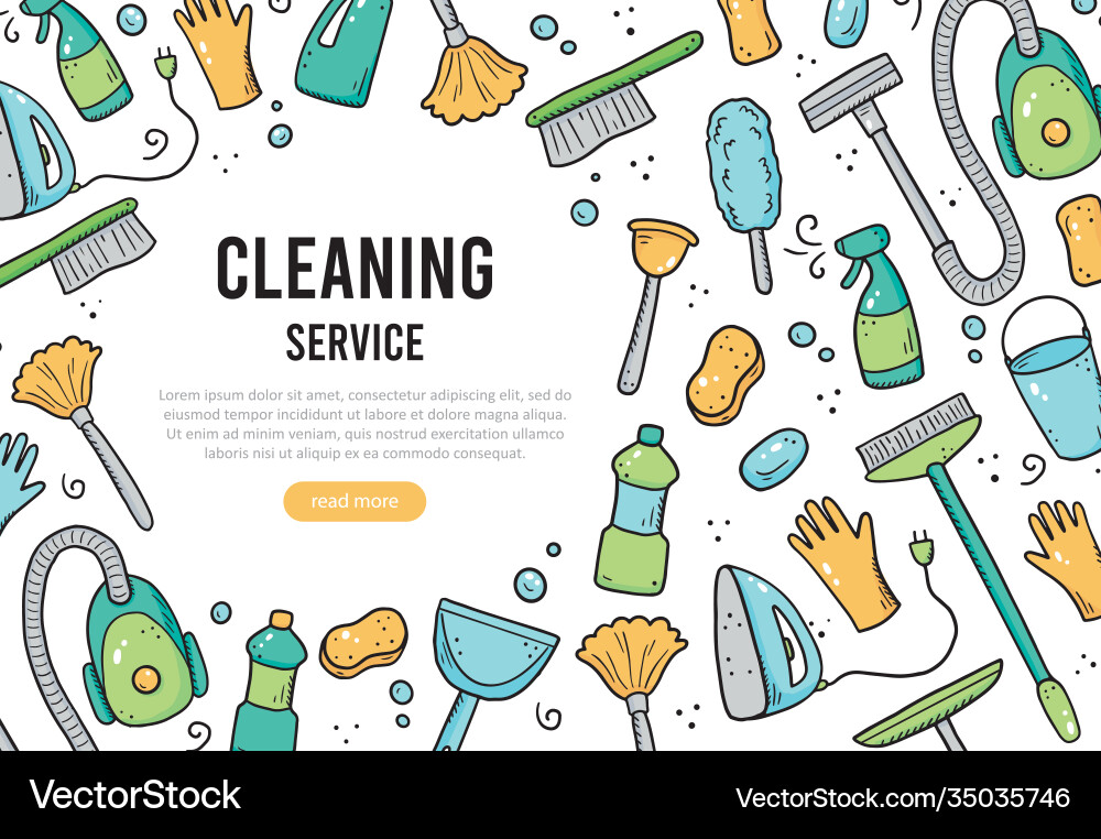 Hand drawn design template cleaning equipments Vector Image