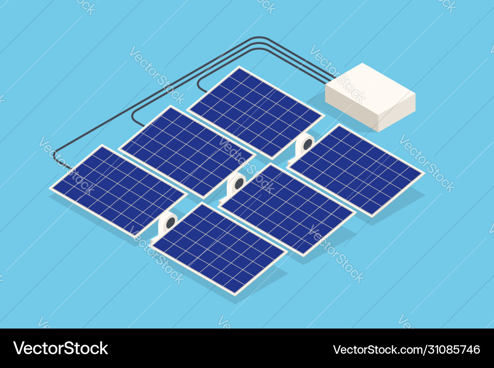 Isometric solar panels the new battery Royalty Free Vector