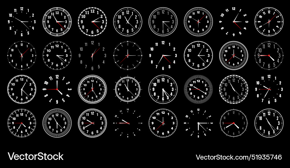 Mechanical clock faces with hands bezel watch Vector Image