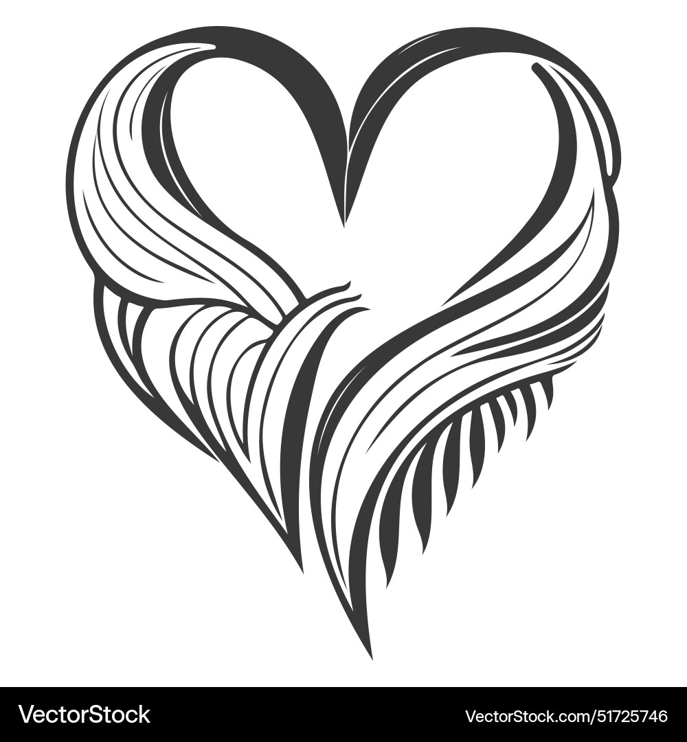 Wing fly heart valentine grey Royalty Free Vector Image