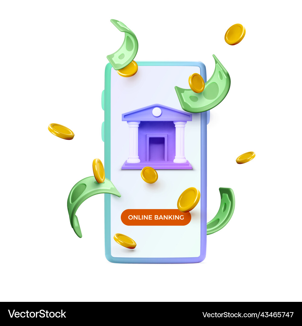 3d mobile phone with business app falling coins Vector Image