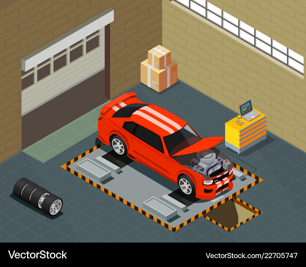 Car tuning isometric composition Royalty Free Vector Image