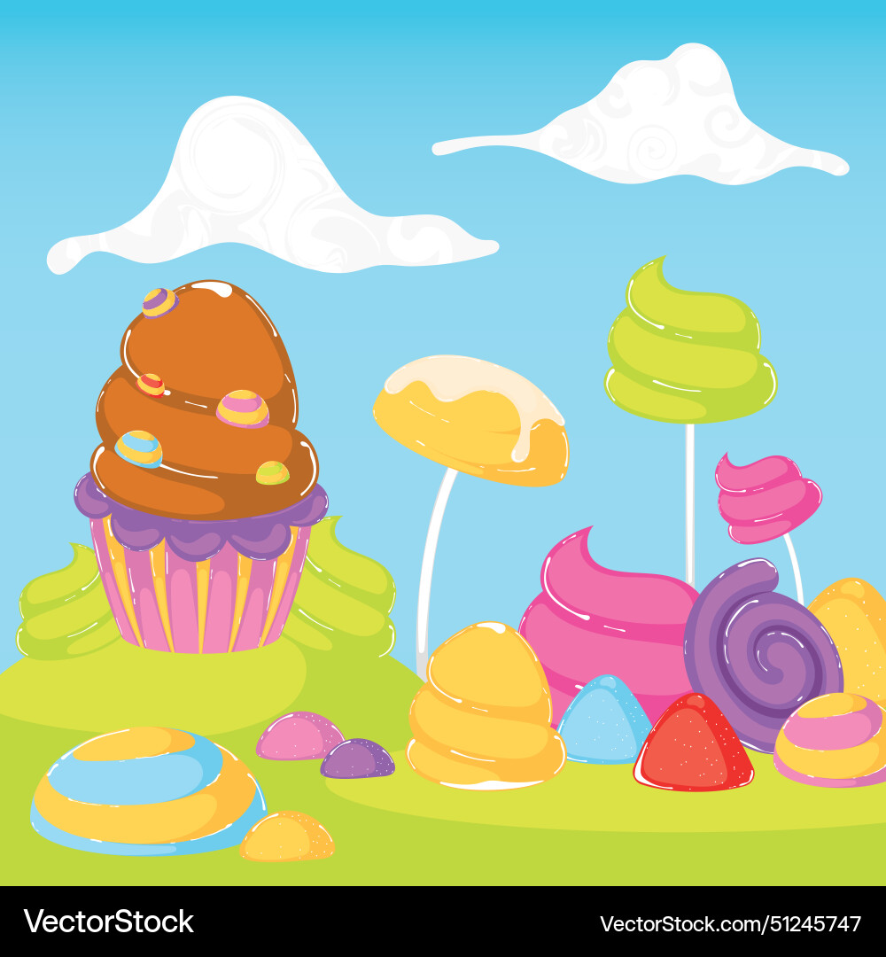 Colored candy land landscape sweet place Vector Image