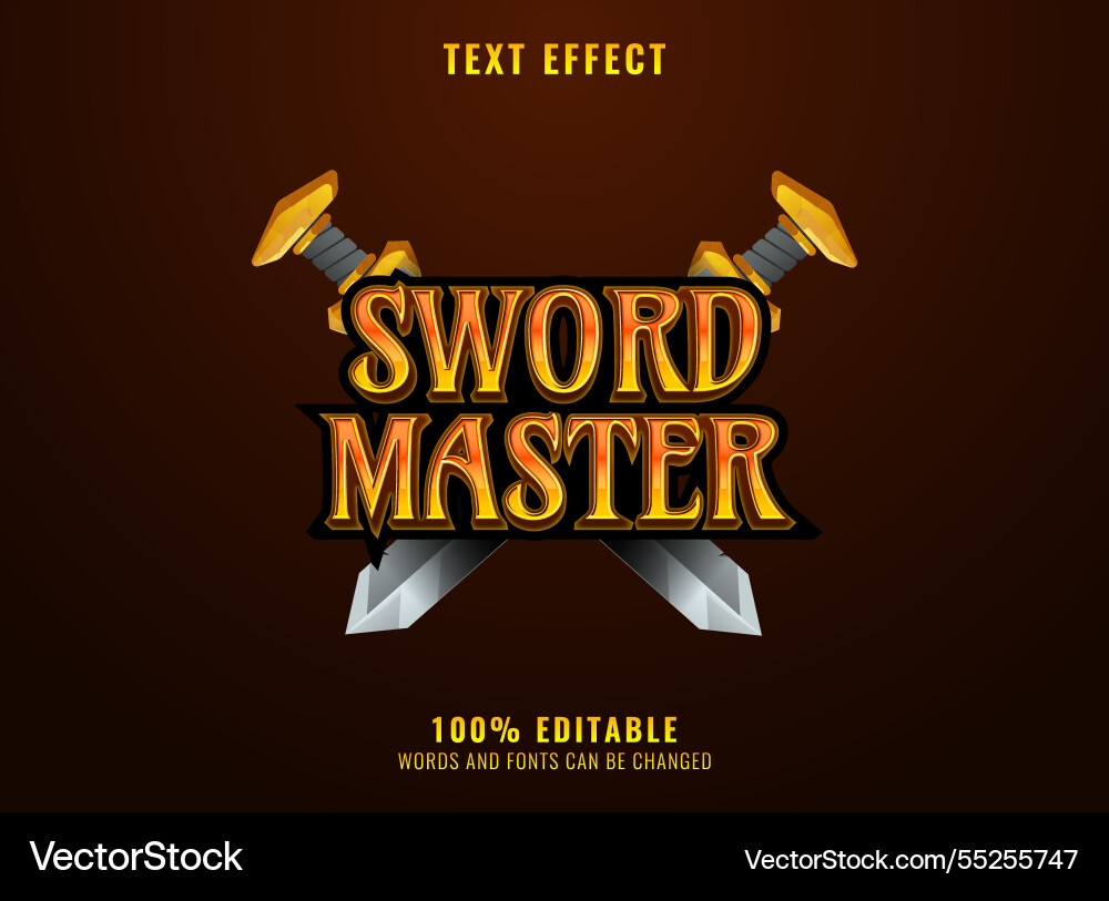 Golden fantasy sword master rpg game logo text Vector Image