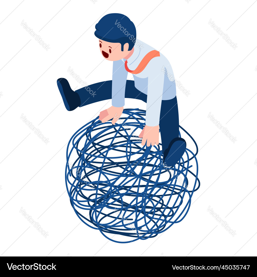 Isometric businessman jumping over the messy Vector Image