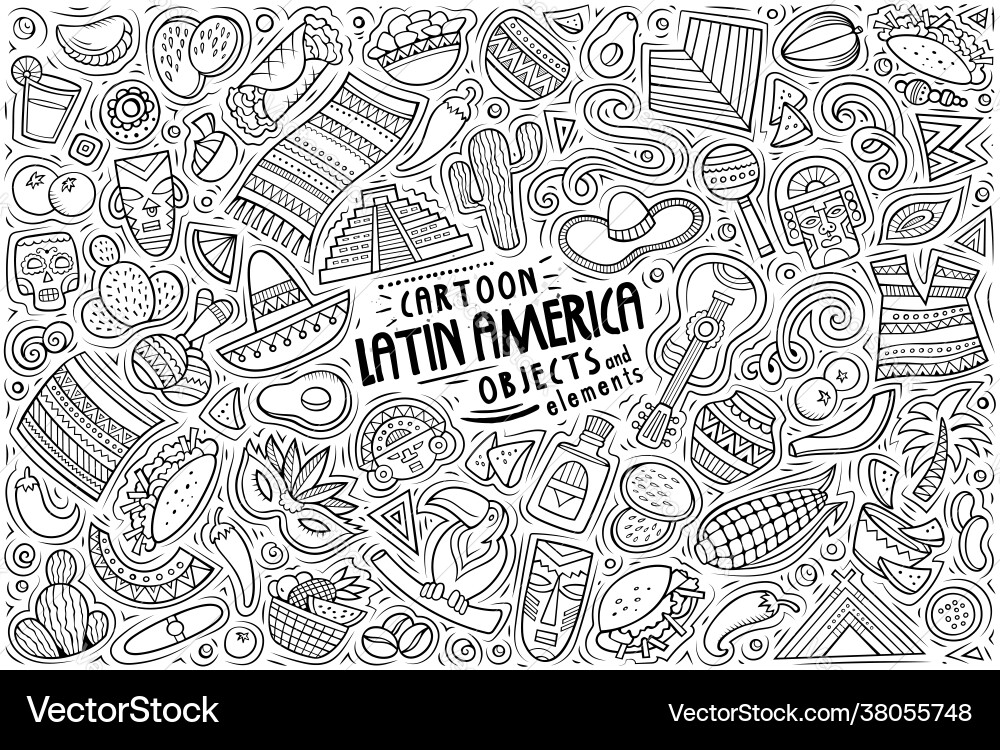 Doodle cartoon set latin american theme Royalty Free Vector
