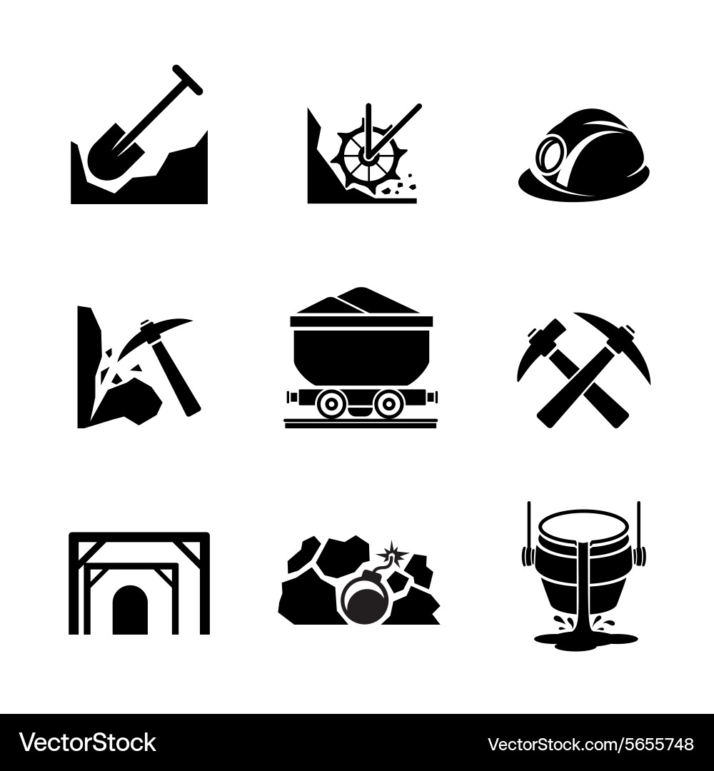 Mining and ore extraction icons Royalty Free Vector Image