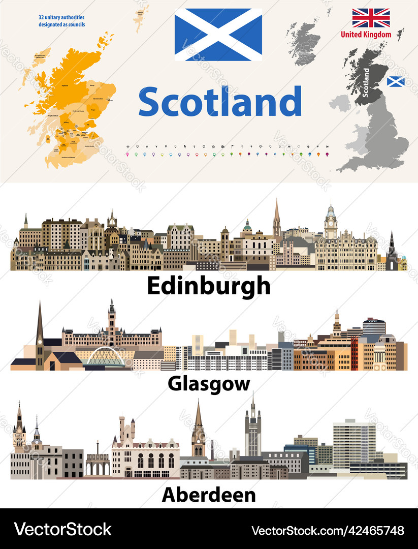 Scotland subdivisions unitary authorities map Vector Image