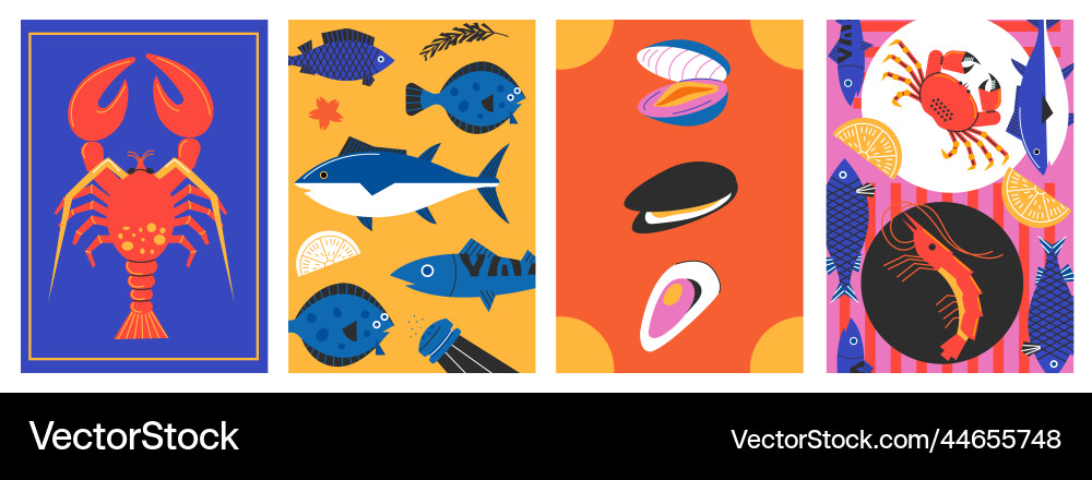 Seafood minimalistic poster abstract cartoon fish Vector Image