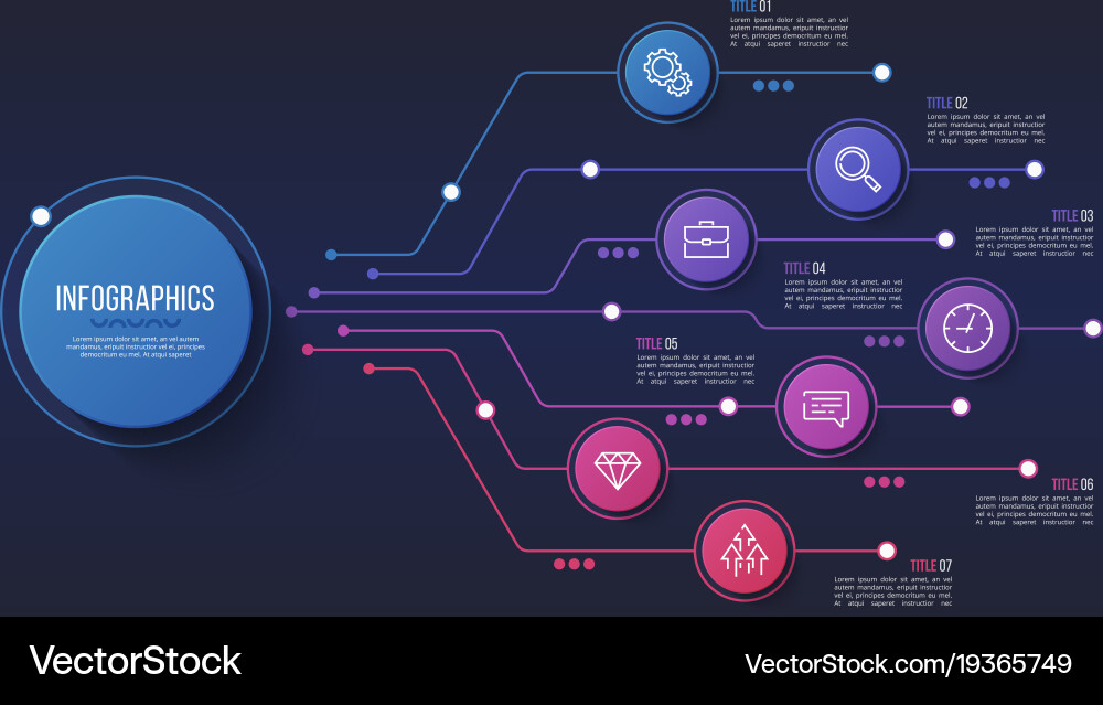 7 options infographic design structure Royalty Free Vector