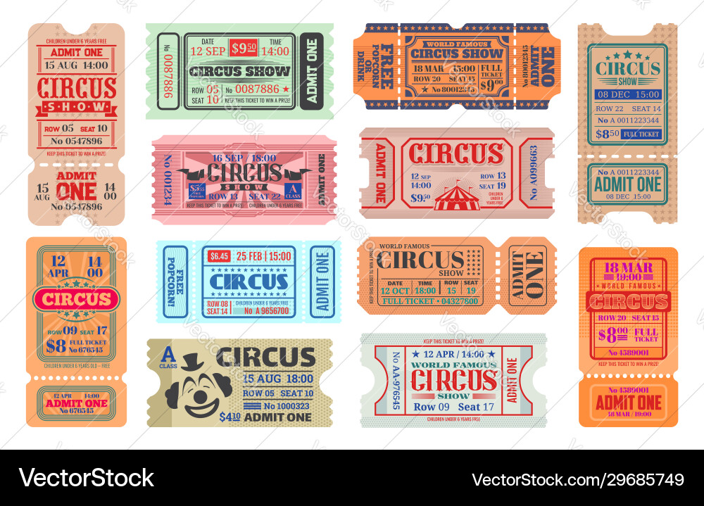 Circus carnival amusement show tickets Royalty Free Vector