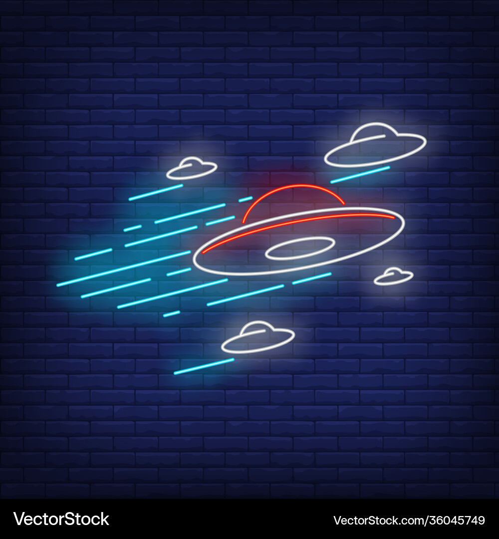Flying saucers neon sign Royalty Free Vector Image