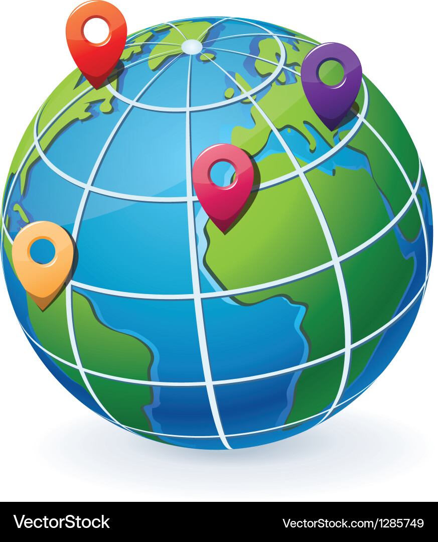 Globe with location pointers Royalty Free Vector Image