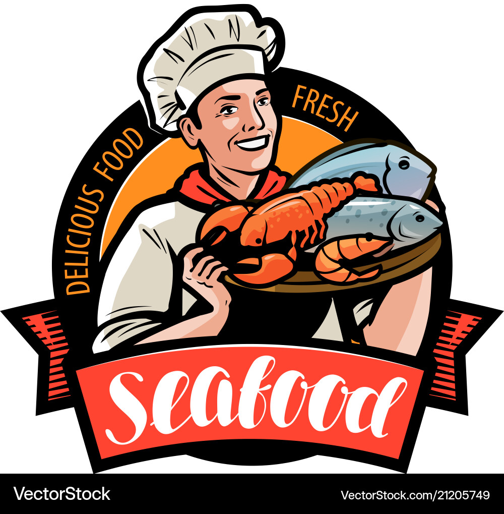 Happy Seafood Chef Logo Royalty Free Vector Image