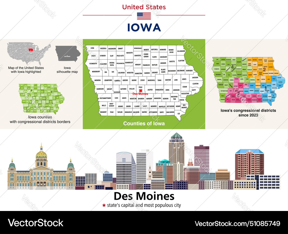 Iowas counties map and congressional districts Vector Image