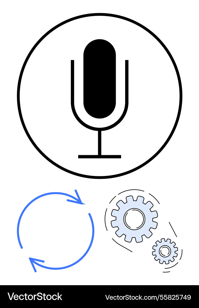 Microphone icon with circular arrows and gear Vector Image