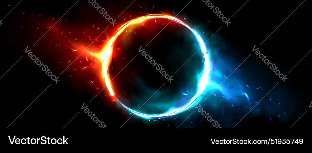 Red and blue neon glow ring with fire flame Vector Image
