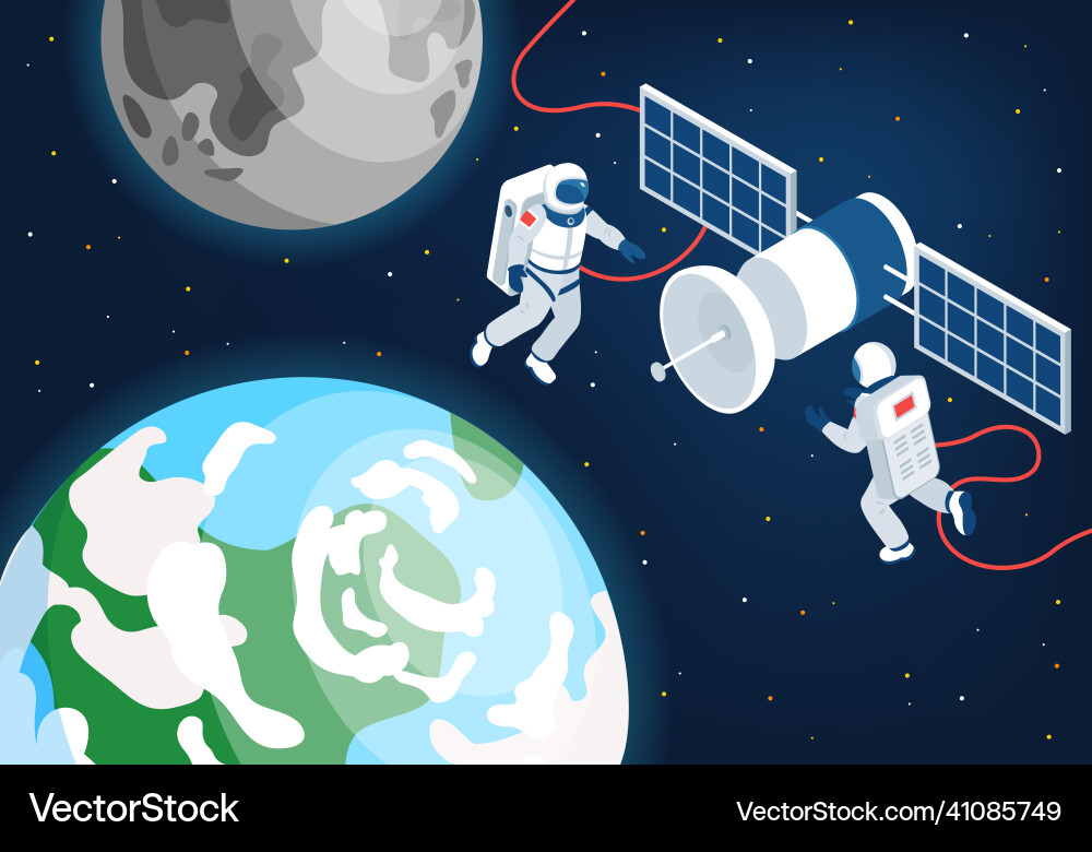 Space exploration isometric background Royalty Free Vector