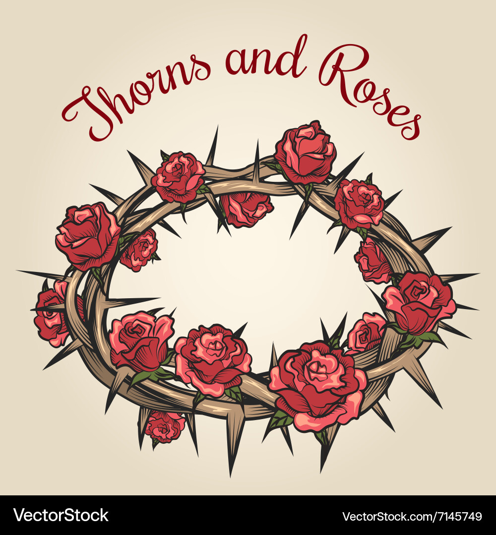 Thorns and roses engraving emblem Royalty Free Vector Image