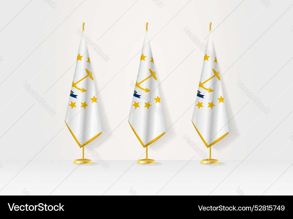 Three rhode island flags in a row on a golden Vector Image