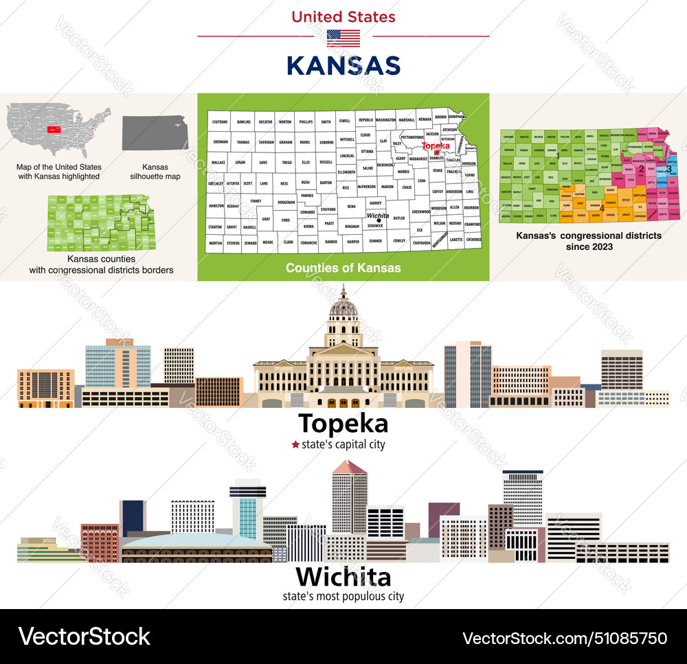 Kansass counties map and congressional districts Vector Image