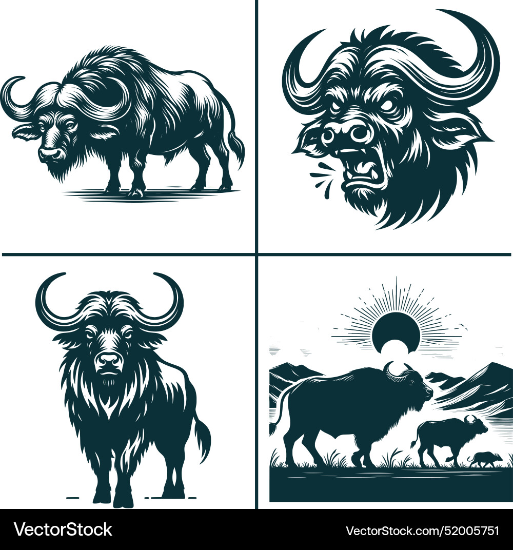 Bison buffalo silhouette svg filesbuffalo Vector Image