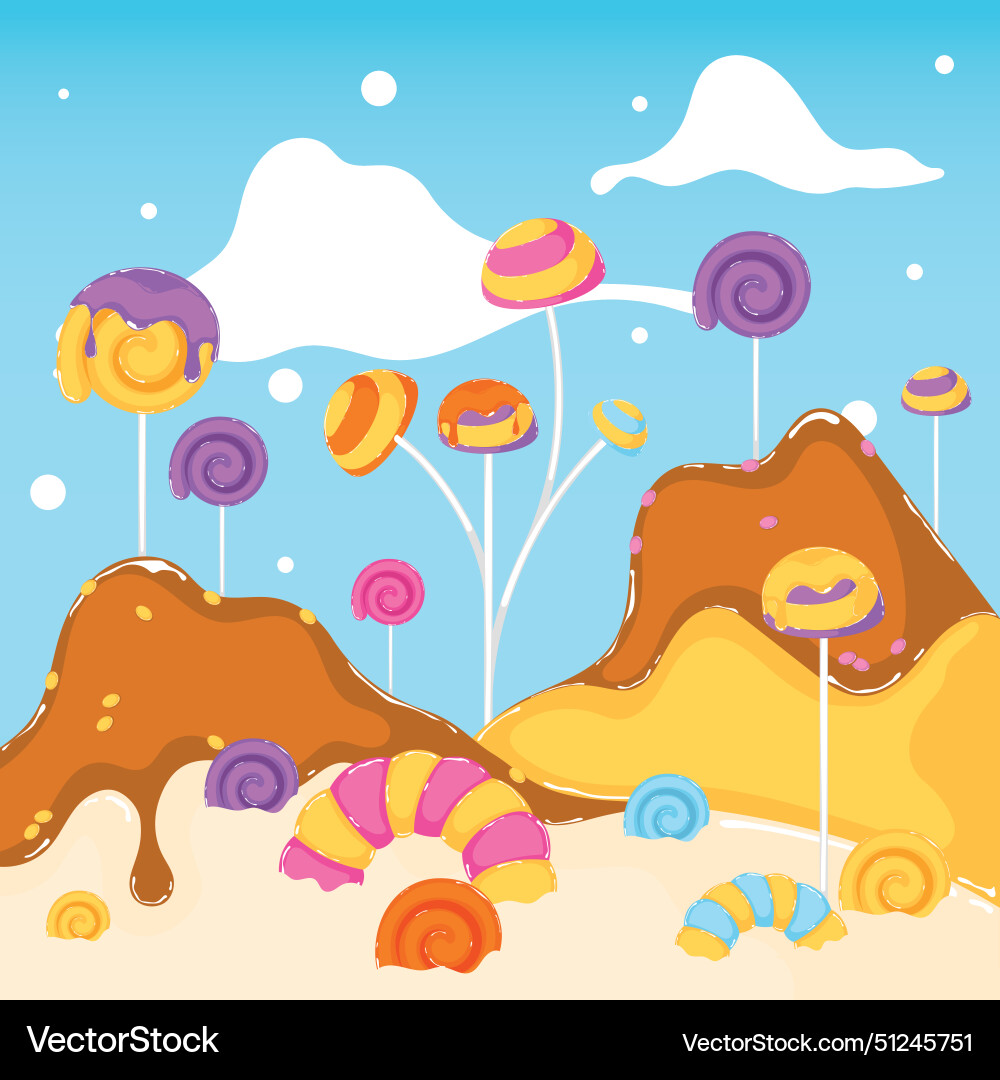 Colored candy land landscape sweet place Vector Image