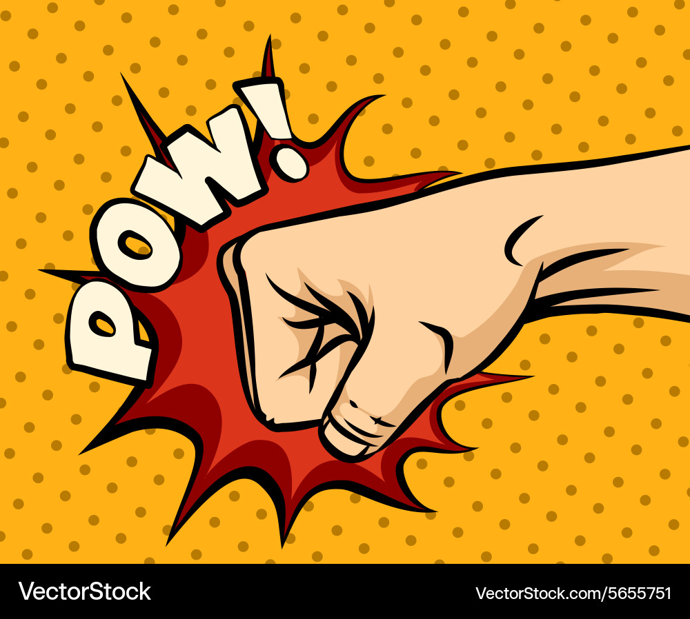 Fist hitting punching in pop art style Royalty Free Vector
