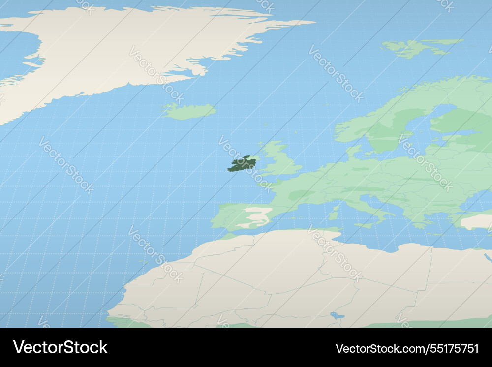 Ireland highlighted on a detailed map geographic Vector Image