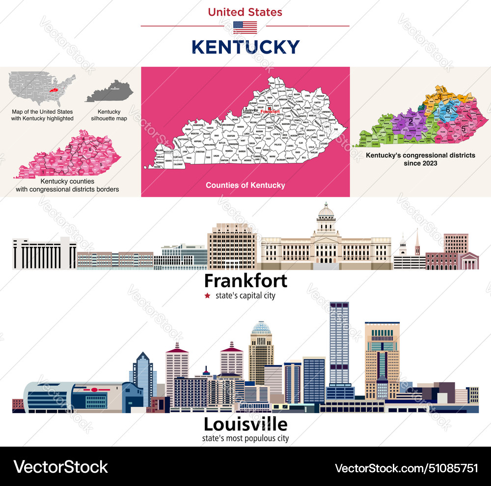 Kentuckys counties map and congressional Vector Image