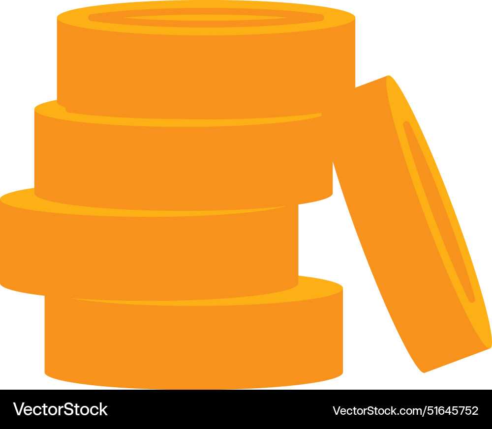 Bright orange coins stacked coin leaning against Vector Image