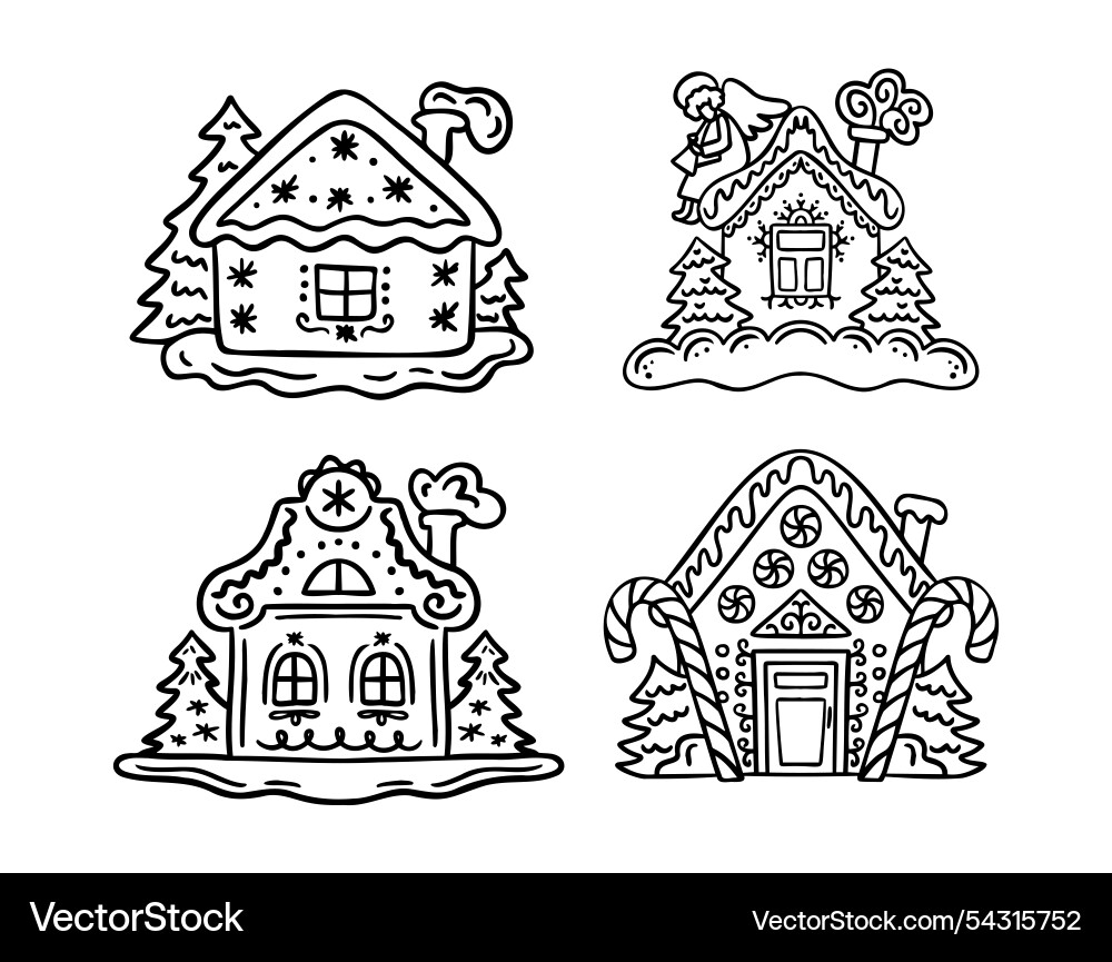 Hand drawn doodle cute gingerbread houses set Vector Image