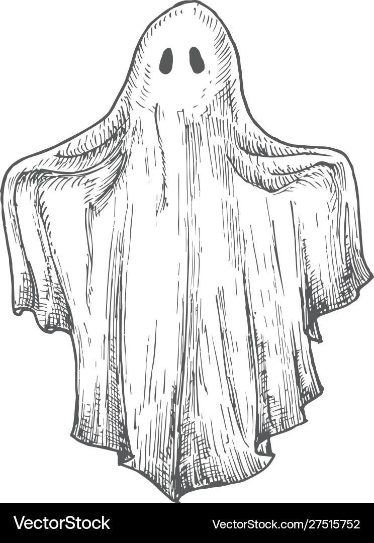 Hand drawn halloween scary flying ghost Royalty Free Vector