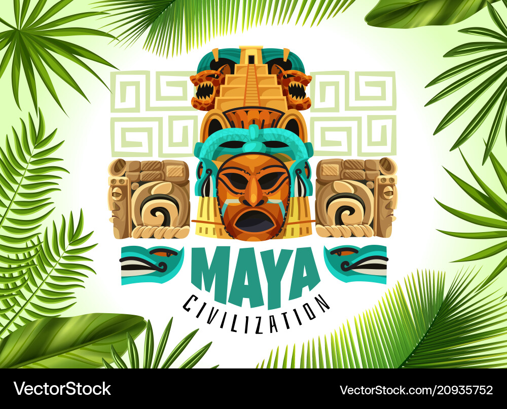 Maya civilization horizontal poster Royalty Free Vector